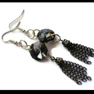 Jewelry | Gunmetal Gray Metallic Rhinestone Fringe Earrings | Poshmark