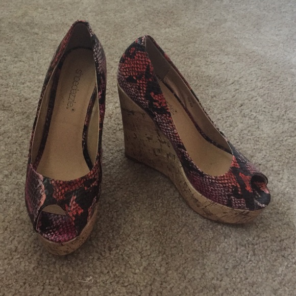 Shoe Dazzle | Shoes | Snake Print Peep Toe Wedges | Poshmark