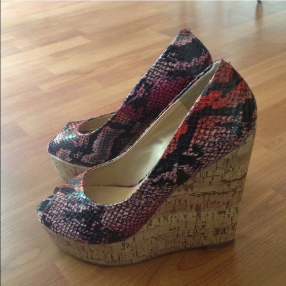 Shoe Dazzle | Shoes | Snake Print Peep Toe Wedges | Poshmark
