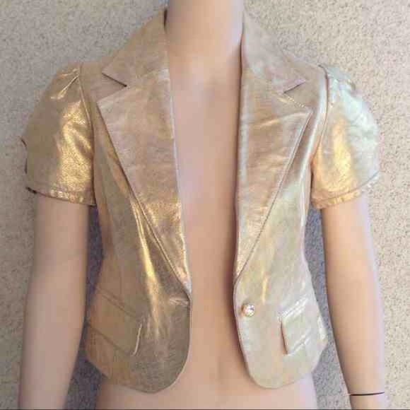 Jackets & Coats | Short Gold Leather Jacket | Poshmark