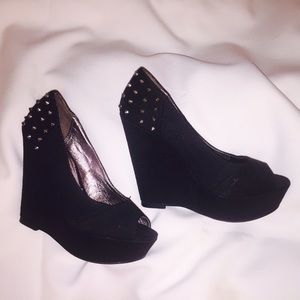 Material Girl | Shoes | Black Wedge Studded Shoes Size 9 Material Girl ...