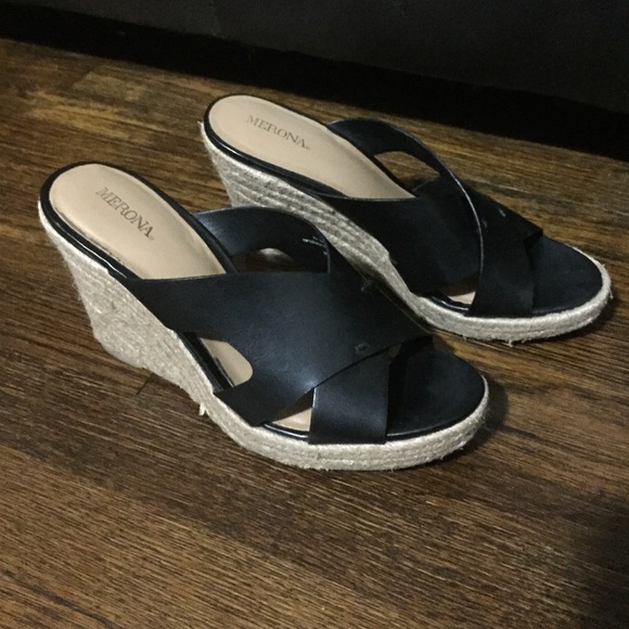 Merona | Shoes | Black Slip On Merona Wedge Sandals Size 7 | Poshmark