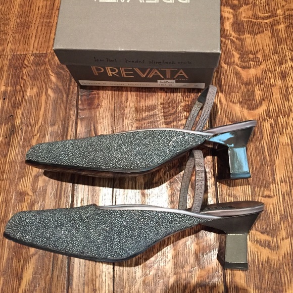 Prevata | Shoes | Prevata Beaded Pewter Kitten Heels | Poshmark