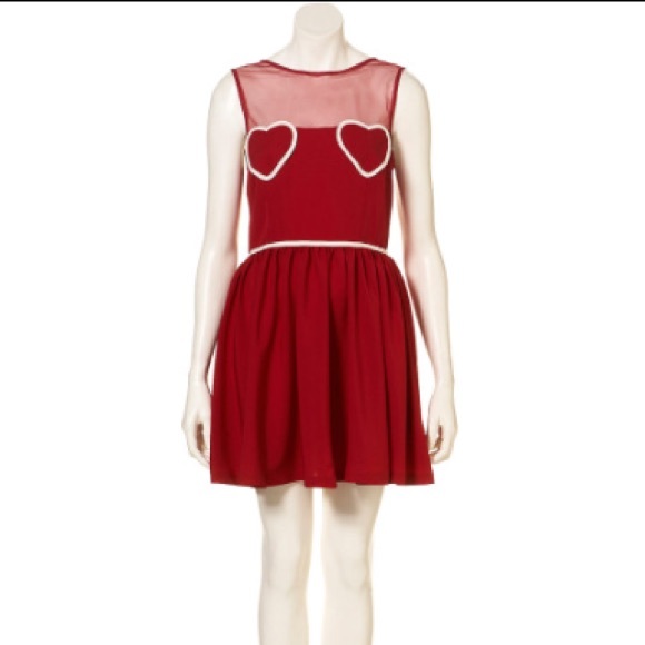 Topshop | Dresses | Topshop Red Heart Mesh Dress Size 4 | Poshmark