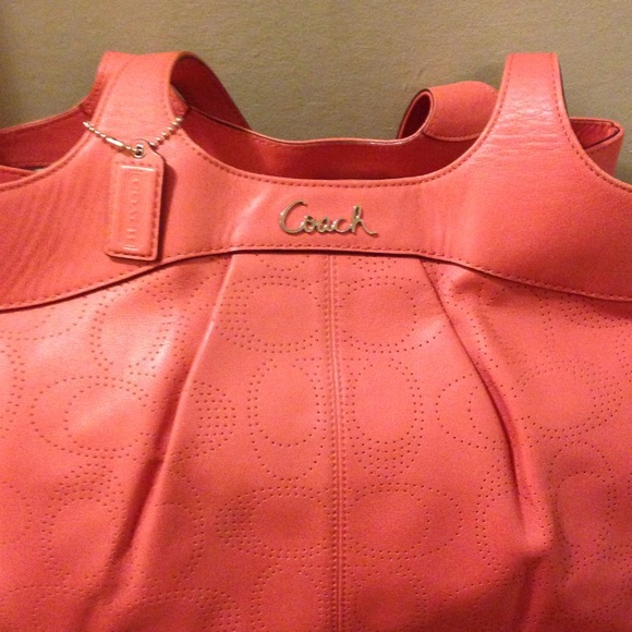 Coach | Bags | Coral Peach Coach Perforated Ashley Hobo Bag Purse ...