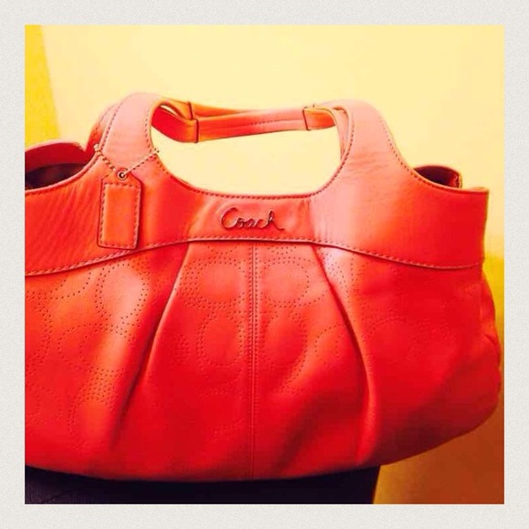Coach | Bags | Coral Peach Coach Perforated Ashley Hobo Bag Purse ...