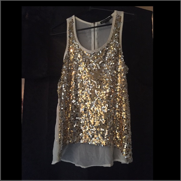 Tops | Gold Sequin White Tank Top | Poshmark