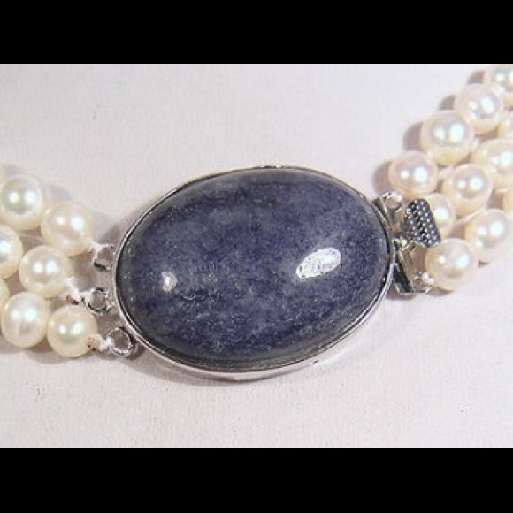 Jewelry | Three String Pearl Necklace Beautiful Blue Clasp | Poshmark