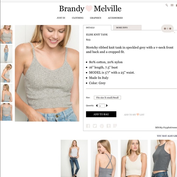 Brandy Melville | Tops | Sold Brandy Melville Gray Joanne Tank Rare ...