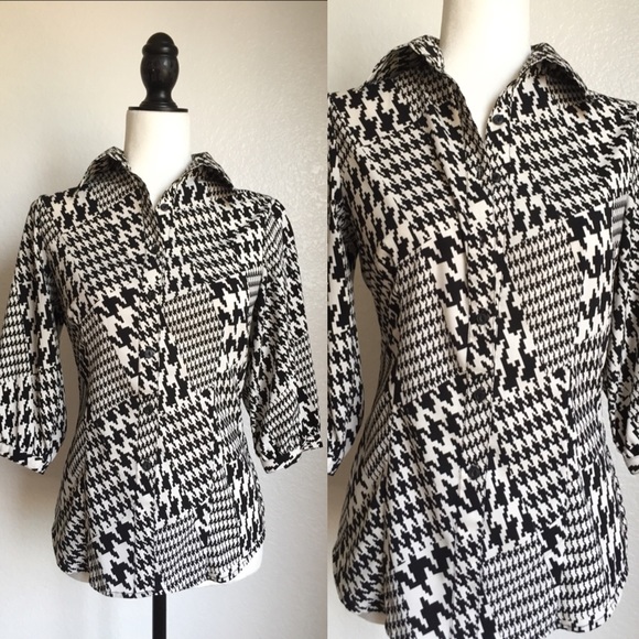 Tops | Houndstooth Print Blouse | Poshmark