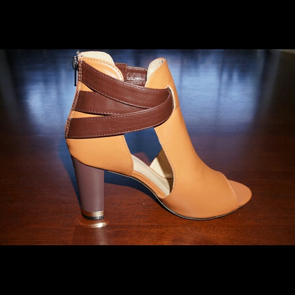 Boutique | Shoes | Tan Chunky Heel Peeptoe Booties | Poshmark