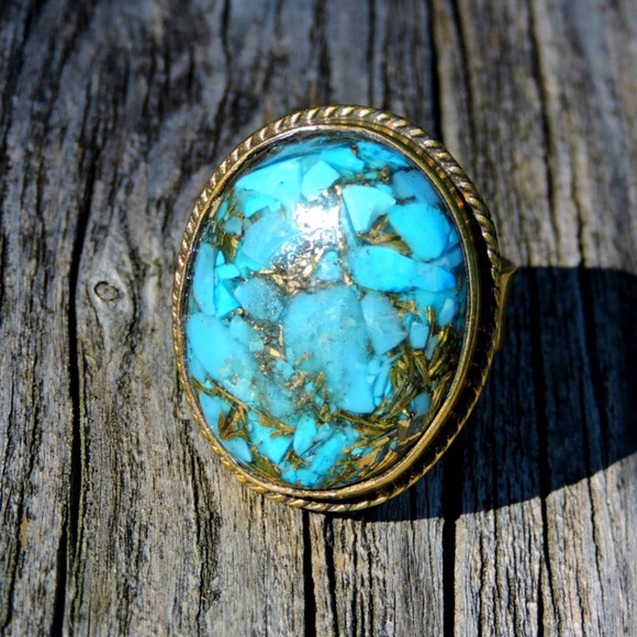 Jewelry | Gold Vein Mojave Turquoise Natural Stone Ring | Poshmark