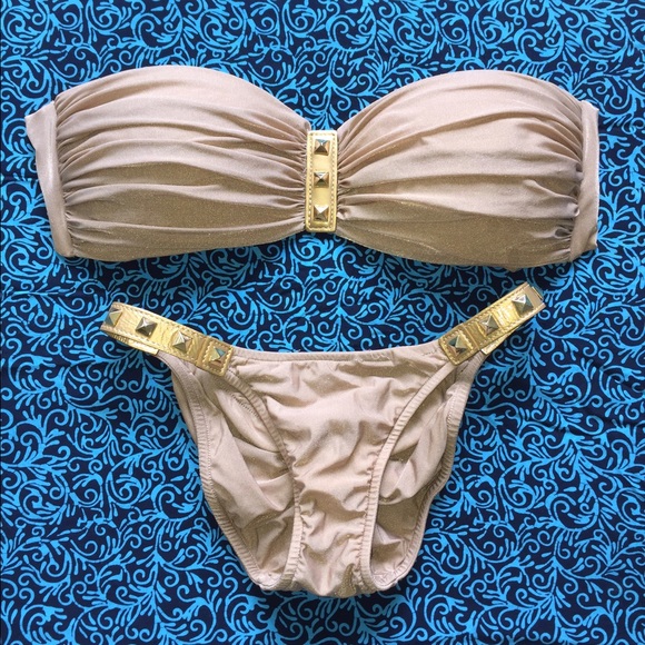 Despi | Swim | Despi Gold Bikini With Studs Top L Bottom Xs | Poshmark