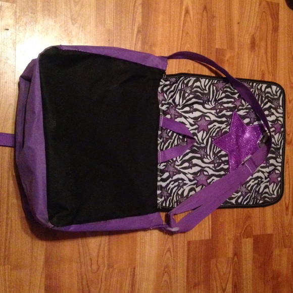 Bags | Zebra Print With Purple Outline Messenger Backpack | Poshmark