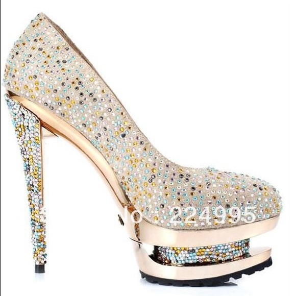 Shoes | Rhinestone Gold Heels | Poshmark