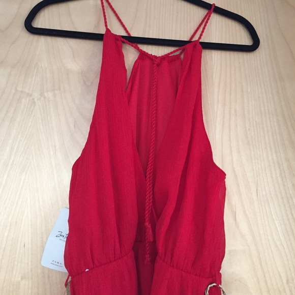 Zara | Dresses | Nwt Zara Red Dress With Tan Braided Belt | Poshmark