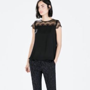 Zara | Tops | Zara Top With Lace Yoke | Poshmark