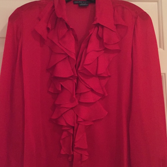 Ralph Lauren | Tops | Ralph Lauren Red Ruffle Silk Blouse | Poshmark