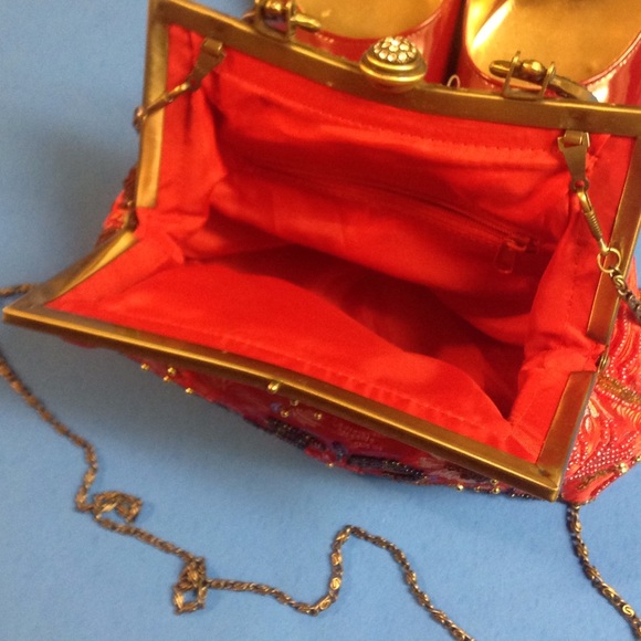 Bags | New Red Beaded Handbag With Chain For Cross Body | Poshmark