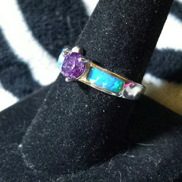 Jewelry | Amethyst Cz Blue Fire Opal Ring | Poshmark