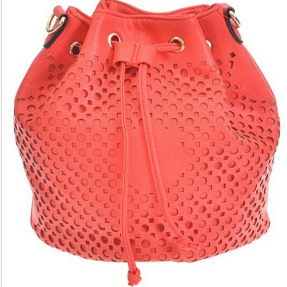 Bags | Red Laser Cut Bucket Bag | Poshmark