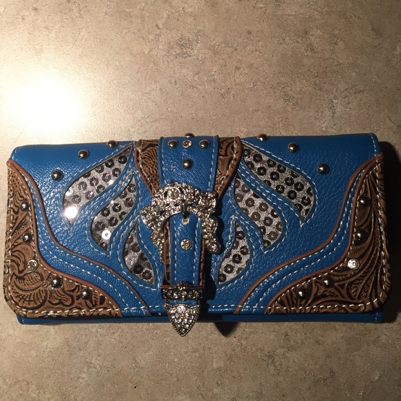 Bags | Blue Bling Wallet | Poshmark