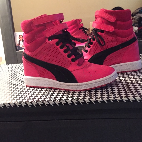 Puma | Shoes | Hot Pink High Top Puma Sneakers | Poshmark