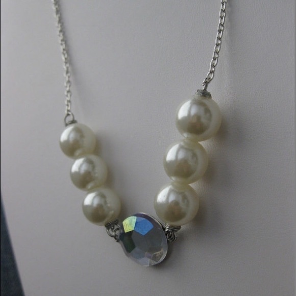 Jw | Jewelry | White Pearl Beads Chain Necklace With Cz | Poshmark