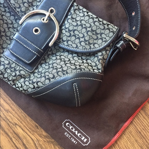 Coach | Bags | Authentic Coach Logo Shoulder Bag Black Grey | Poshmark