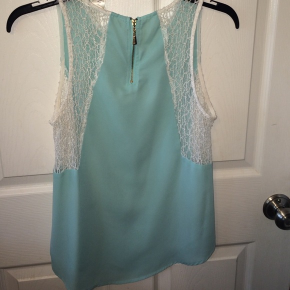 fun2fun | Tops | Tiffany Blue Top With White Lace Cutouts | Poshmark