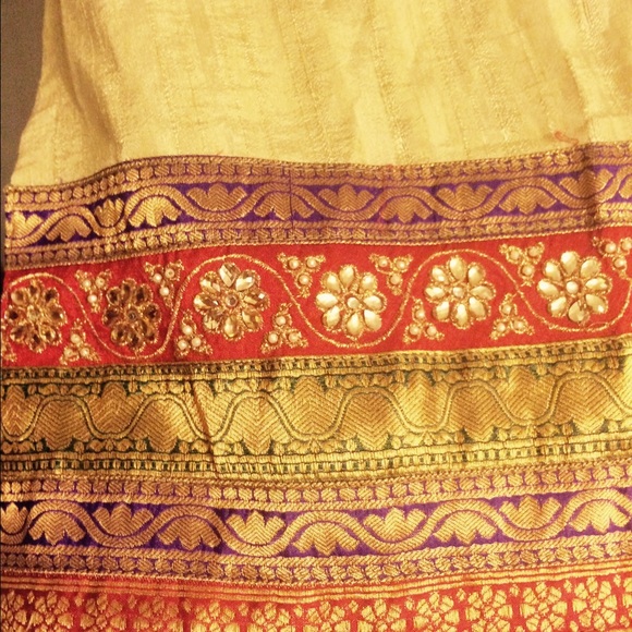 Tops | Indian Top Cream Color With Sequence Red | Poshmark