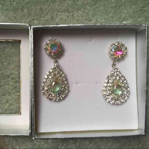Jewelry | Prom Earrings Iridescent Dangle Silver | Poshmark