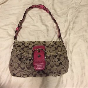 Coach | Bags | Coach Purse Tan C Pattern Wpink Leather Accents | Poshmark