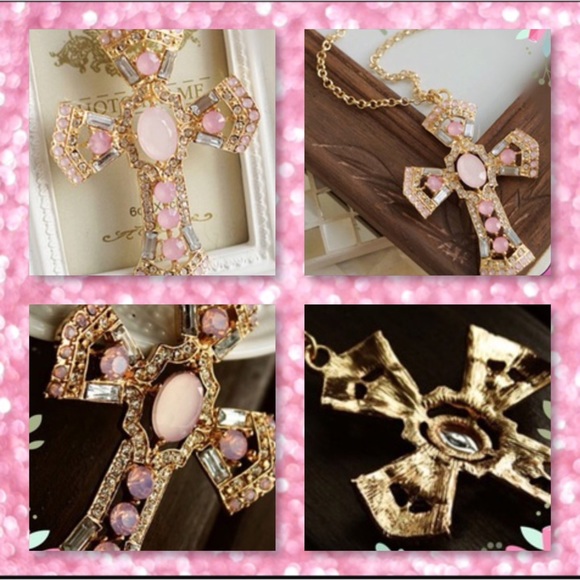 Boutique | Jewelry | Hpnew Pink Crystal Gold Crystal Cross | Poshmark