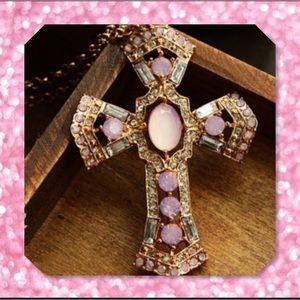 Boutique | Jewelry | Hpnew Pink Crystal Gold Crystal Cross | Poshmark