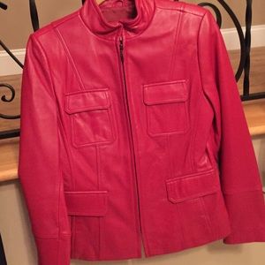 Liz Claiborne | Jackets & Coats | Red Leather Jacket Candy Apple Color ...