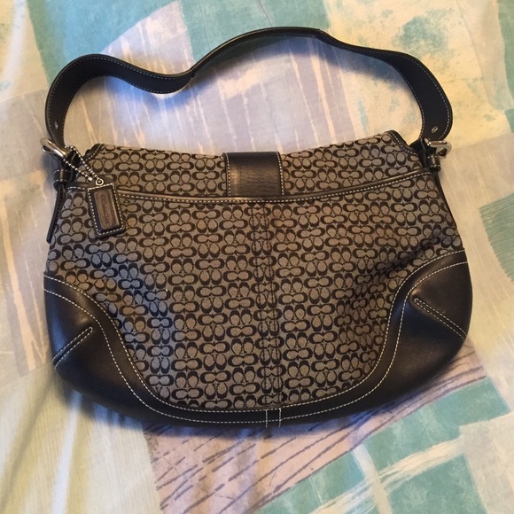Coach | Bags | Coach Cc Logo Fabric Black Leather Shoulder Bag | Poshmark