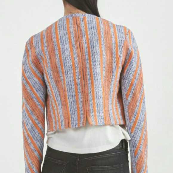 Carven | Jackets & Coats | Carven Tweed Jacket Collarless In Orange And ...