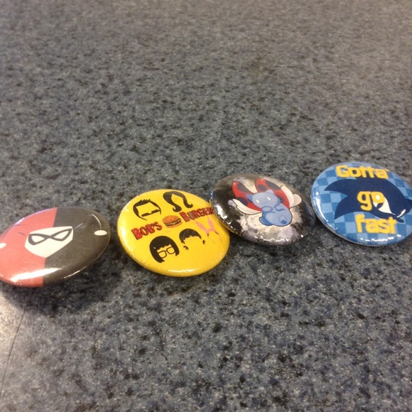 Jewelry | Harley Quinn Bobs Burgers Catbug Sonic Button Pins | Poshmark