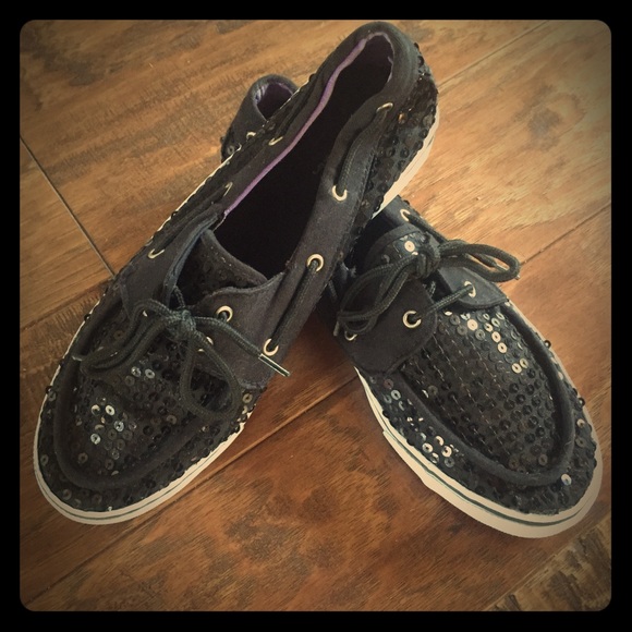 Blue Fin | Shoes | Blue Fin Black Sequin Boat Shoes | Poshmark