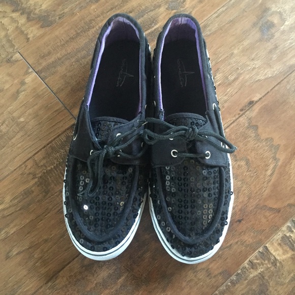 Blue Fin | Shoes | Blue Fin Black Sequin Boat Shoes | Poshmark