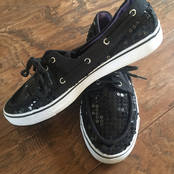 Blue Fin | Shoes | Blue Fin Black Sequin Boat Shoes | Poshmark