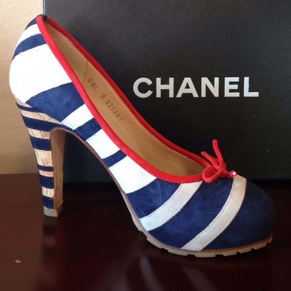 CHANEL | Shoes | Chanel Nautical Navy Stripe Pumps 36 | Poshmark