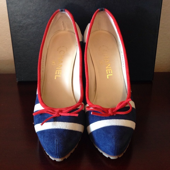 CHANEL | Shoes | Chanel Nautical Navy Stripe Pumps 36 | Poshmark