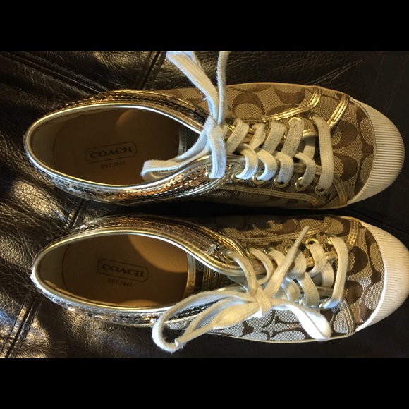 Coach | Shoes | Coach Sneakers Tan And Gold | Poshmark