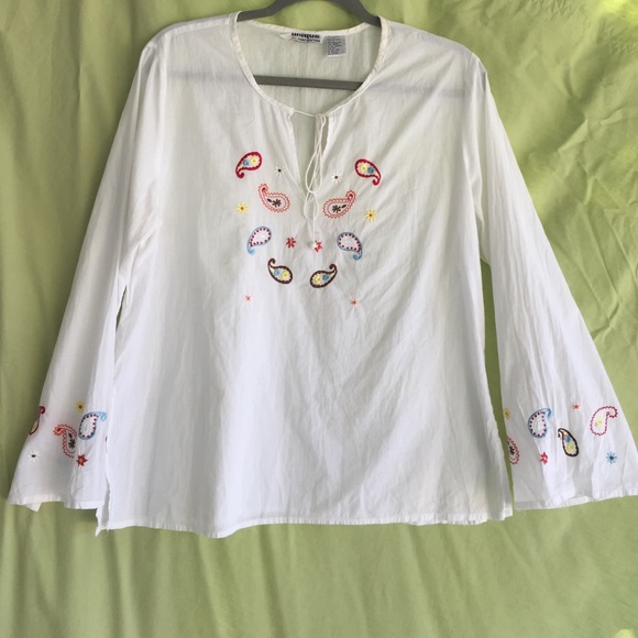 Unique Spectrum | Tops | Boho Peasant Embroidered Cotton Hippie Top ...