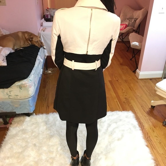 bebe | Jackets & Coats | Black And White Bebe Coat With Gold Accents ...