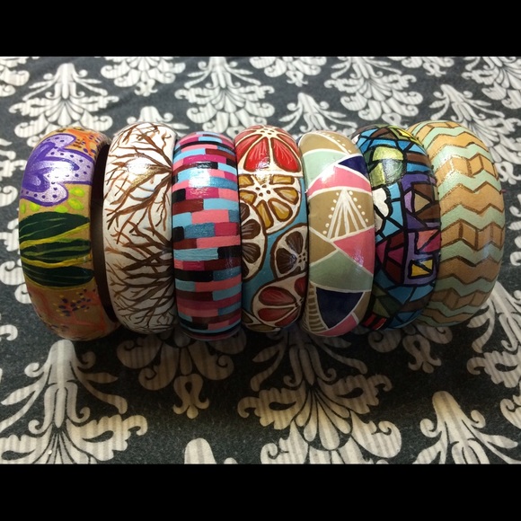 Jewelry | 2 For 25 Hand Painted Bangles | Poshmark