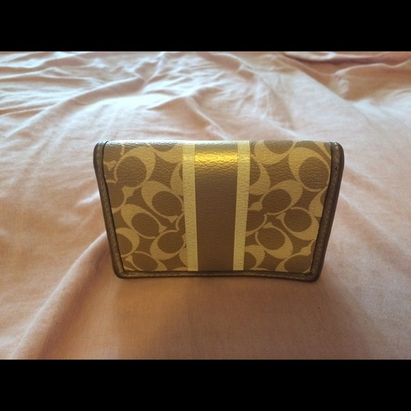 Coach | Bags | Coach Gold Metallic Stripe Small Snap Fold Wallet | Poshmark