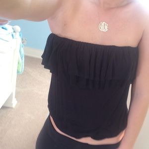 Tops | Black Flowy Tube Top With Open Back | Poshmark